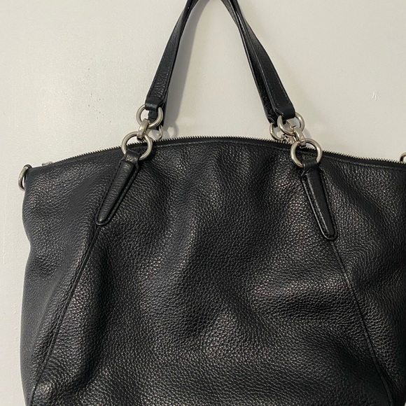 Coach | Bags | Coach Black Leather Tote Zip With Silver | Poshmark